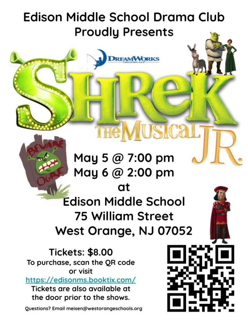Edison Middle School to Present "Shrek: The Musical (Jr.) May 5 and 6